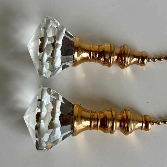 Accents | 2 Crystal Fan Pulls Faceted Glass Prisms Chain Brass Vintage ...